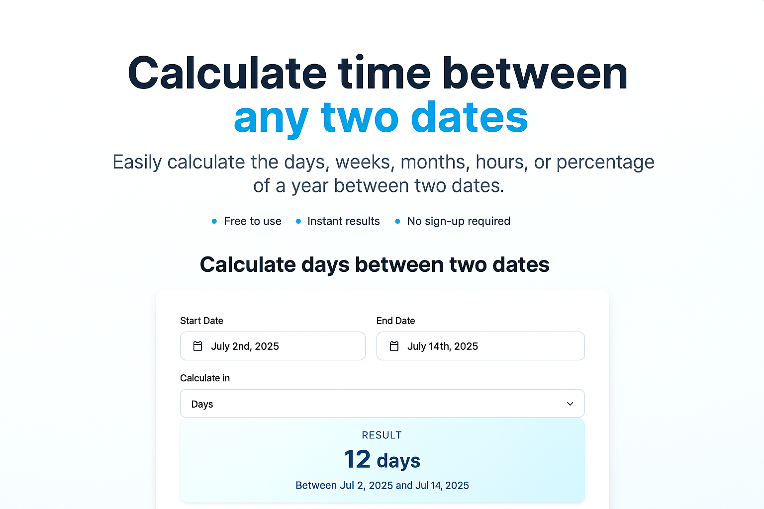 Days Between Dates Calculator - Calculate Time Differences Easily